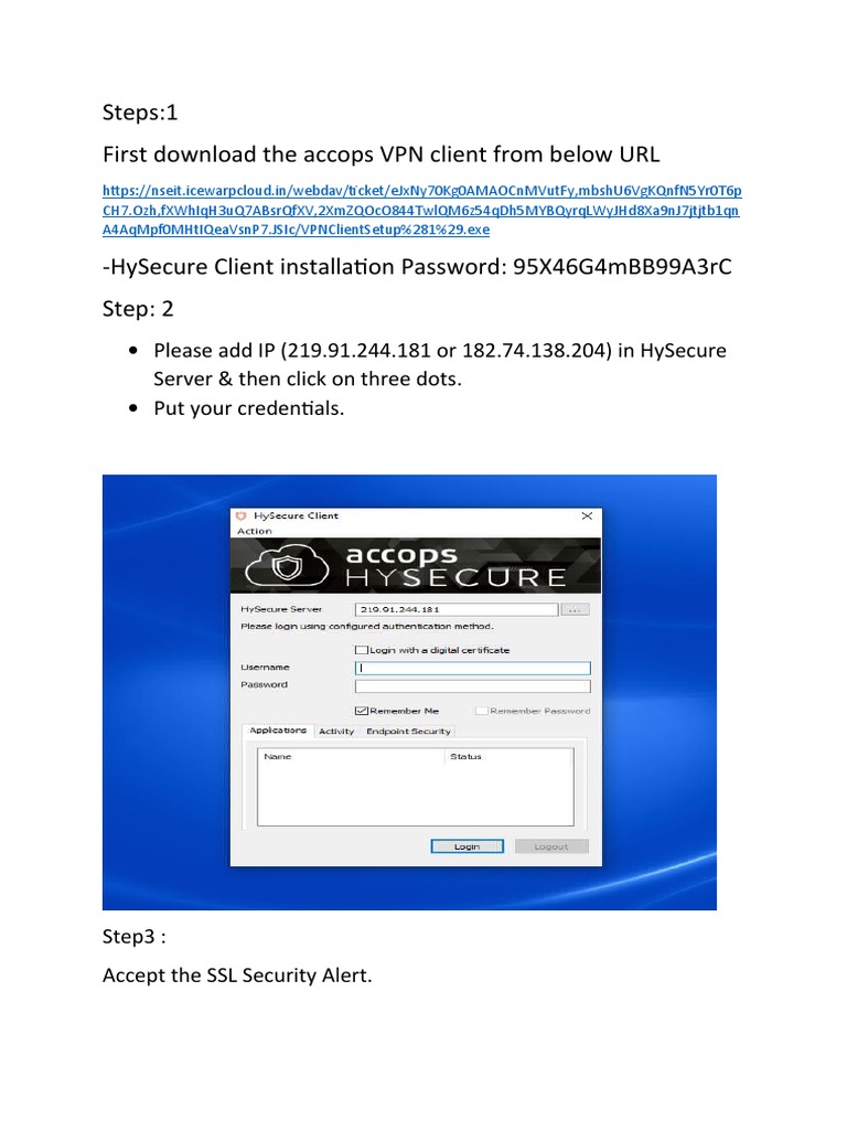 Steps:1 First Download The Accops VPN Client From Below URL | PDF