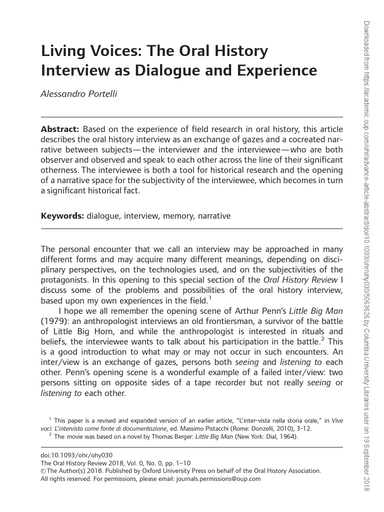 Portelli-Living Voices The Oral History Interview As Dialogue and ...
