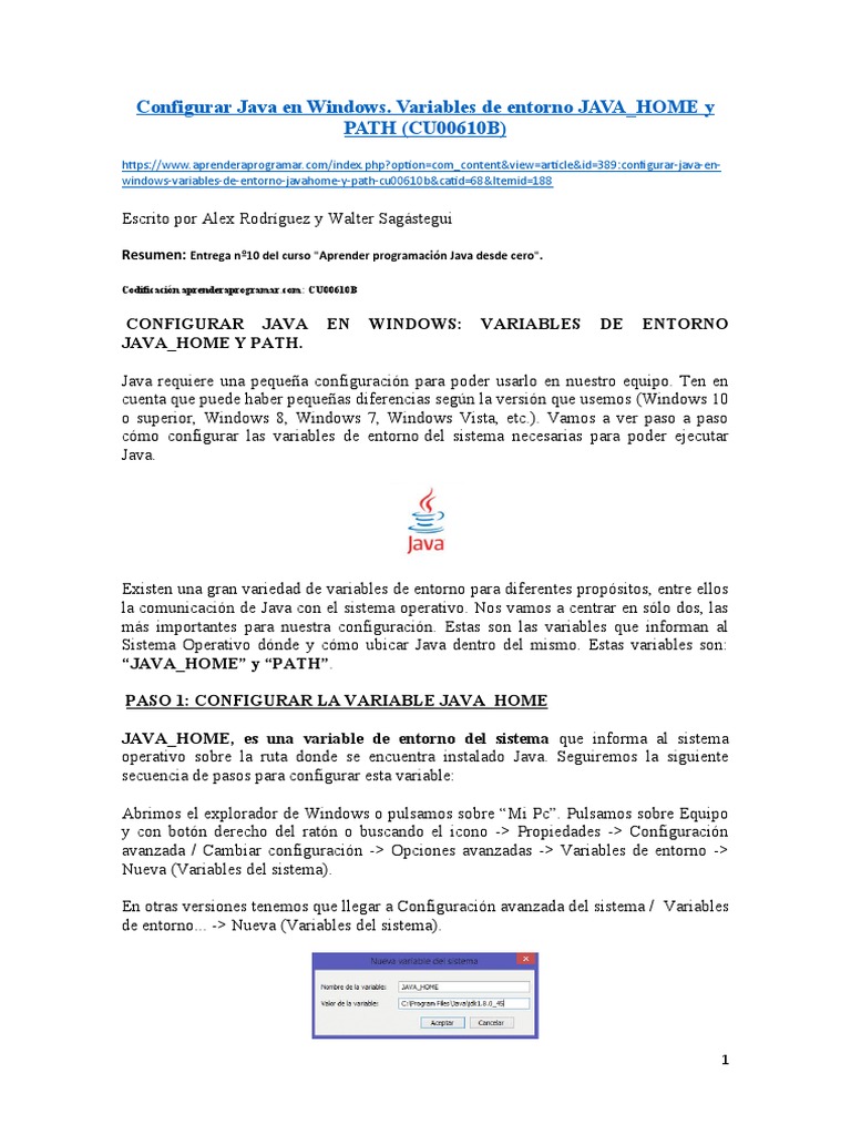 Configurar Variable de Entorno en Windows 10 V1 | PDF | Java (lenguaje ...