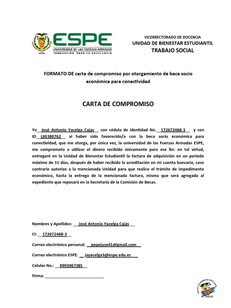Formulario 4. Carta de Compromiso | PDF