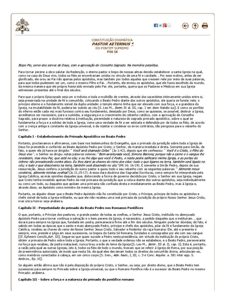 VATICANO - Constituição - Pastor Aeternus | PDF | Igreja católica | São ...
