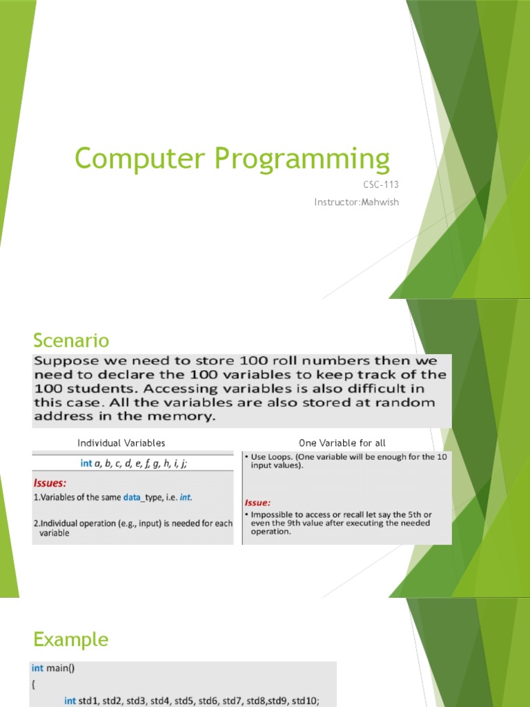 Computer Programming: CSC-113 Instructor:Mahwish | Download Free PDF ...