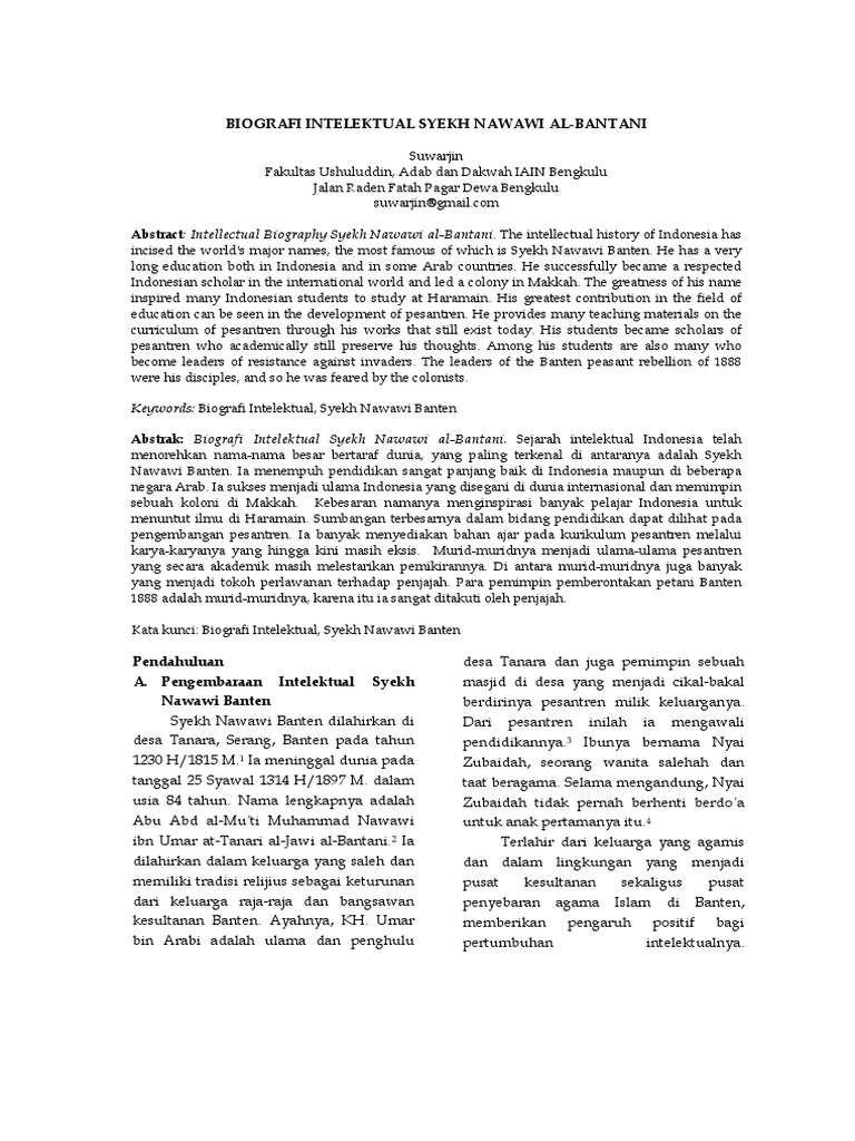 Biografi Intelektual Syekh Nawawi Al-Bantani | PDF | Perjalanan | Agama ...