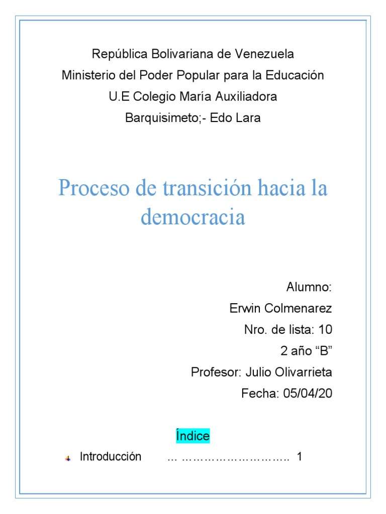 Proceso de Transicion Hacia La Democracia | PDF | Venezuela | Gobierno