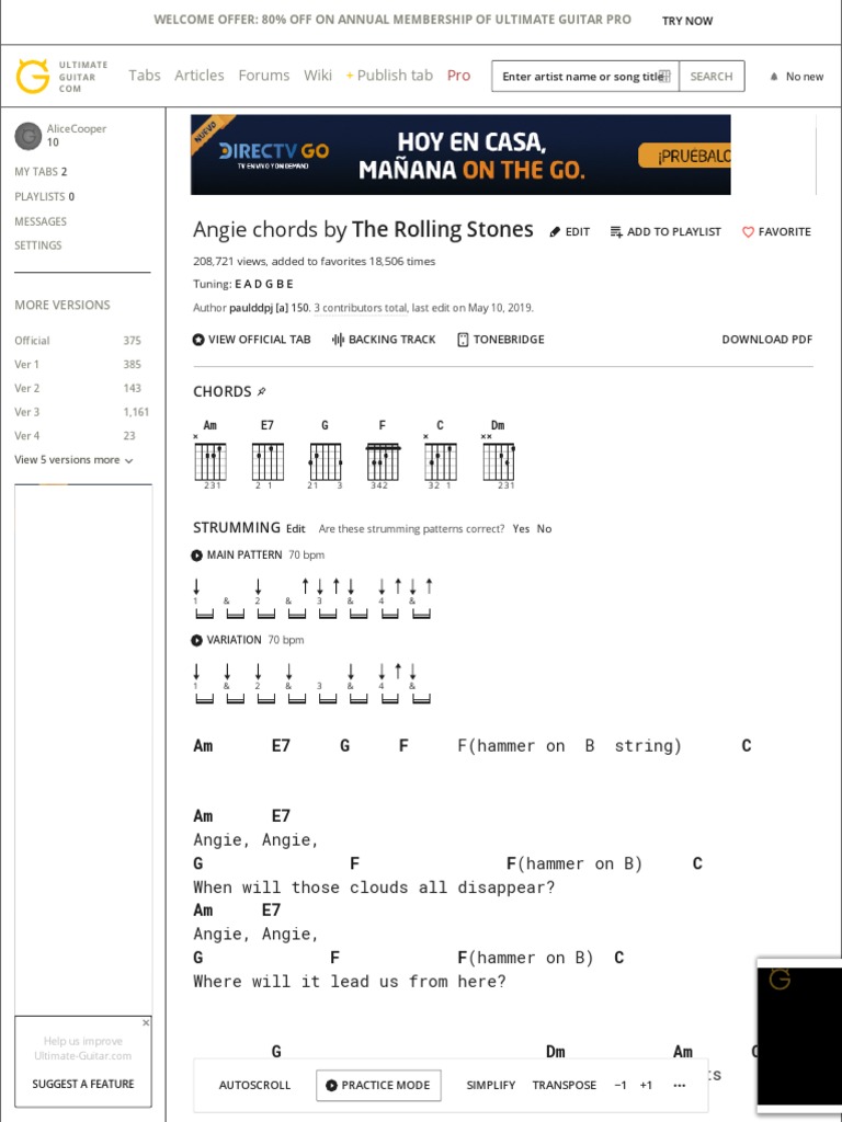 ANGIE CHORDS (Ver 3) by The Rolling Stones | PDF | Guitars | Musical Forms