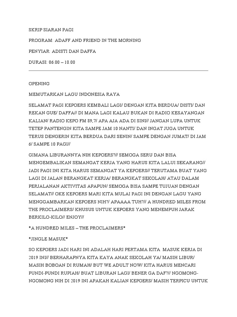 Skrip Siaran Pagi | PDF
