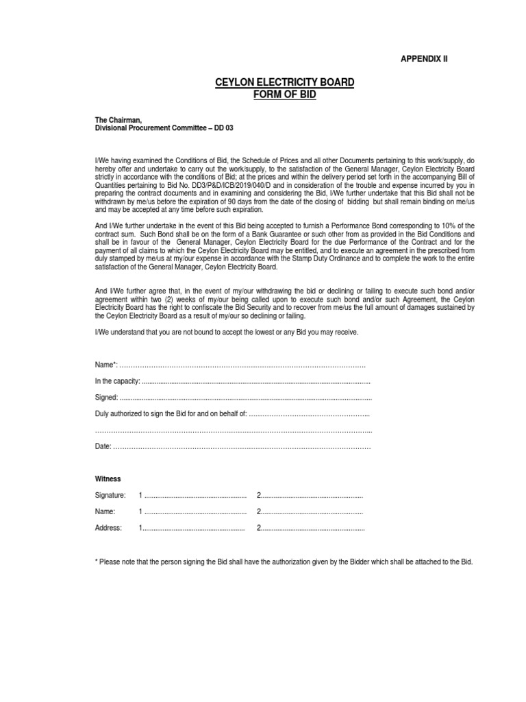 CEB Form of Bid | PDF | Justice | Crime & Violence