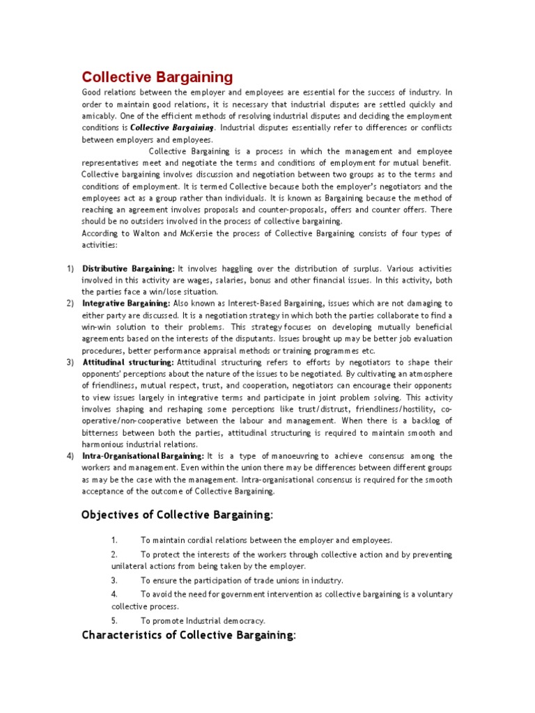 Objectives of Collective Bargaining | Download Free PDF | Bargaining ...