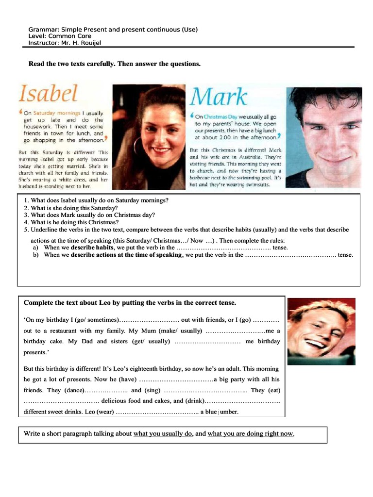 Reading Comprehension Simple Present Vs Present Continuous | PDF | Syntactic Relationships ...