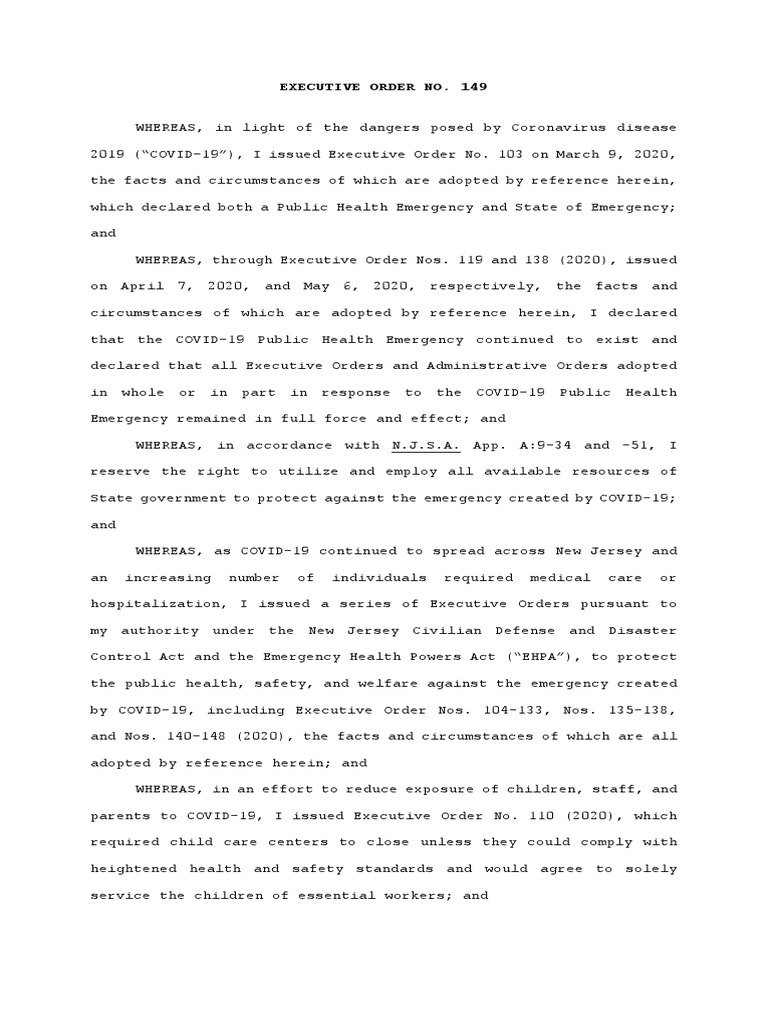 Executive Order 149 | PDF | Emergency | Public Health
