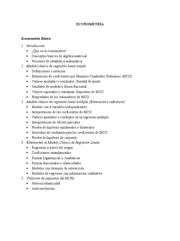 ECONOMETRÍA | PDF | Mínimos cuadrados ordinarios | Econometría