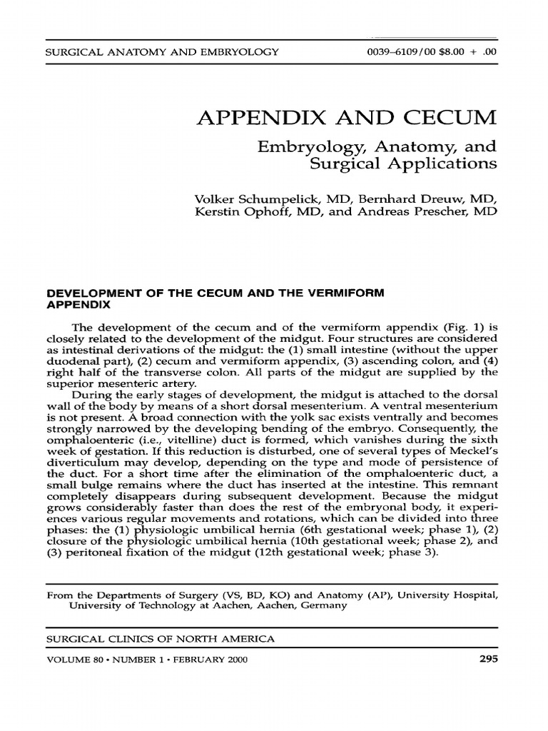 APPENDIX AND CECUM. Embryology, Anatomy, and Surgical Applications PDF ...