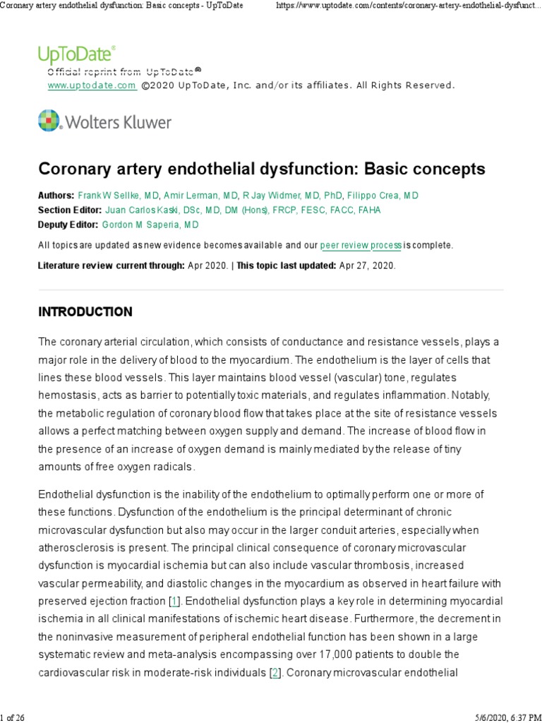 Coronary Artery Endothelial Dysfunction - Basic Concepts - UpToDate ...