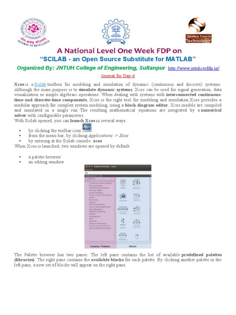 "SCILAB - An Open Source Substitute For MATLAB": Organized By: JNTUH College of Engineering ...