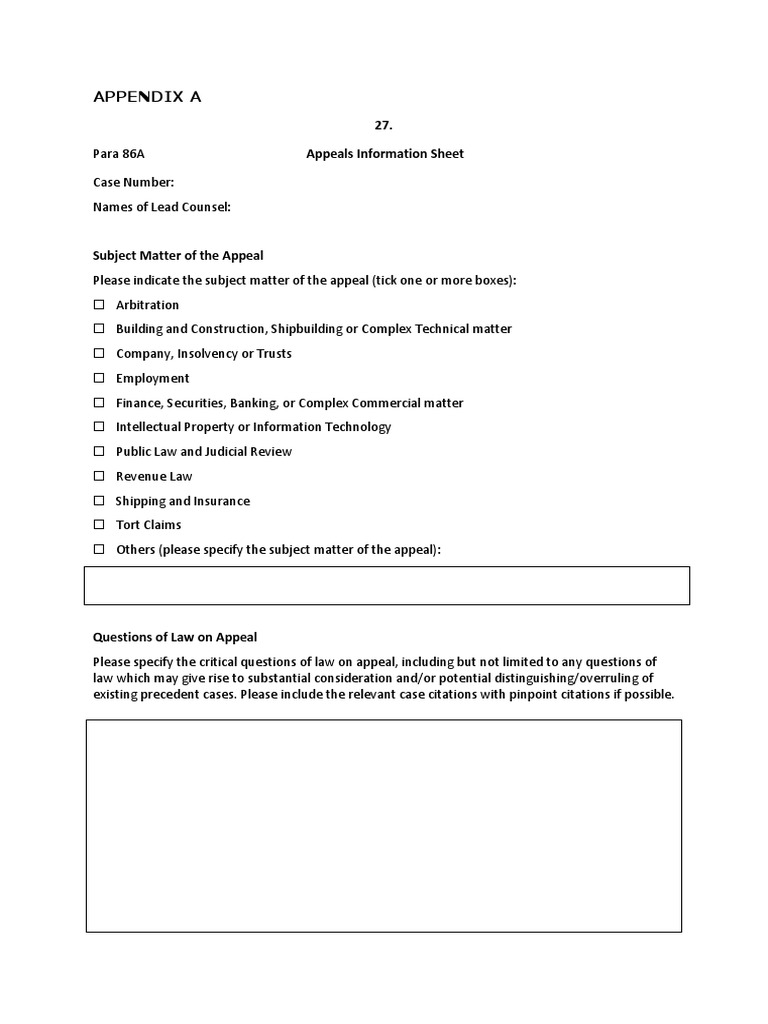 Appendix A: 27. Appeals Information Sheet | PDF | Appeal | Judiciaries