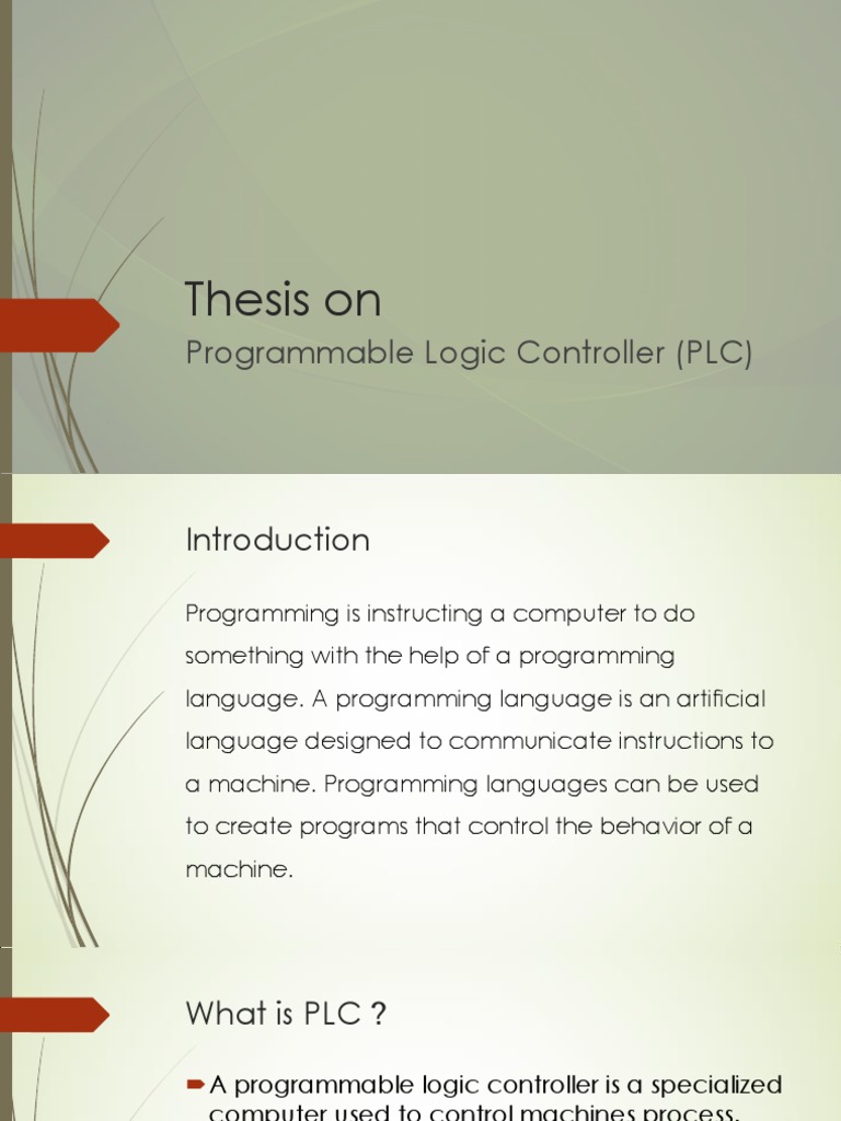Thesis On: Programmable Logic Controller (PLC) | PDF | Programmable ...