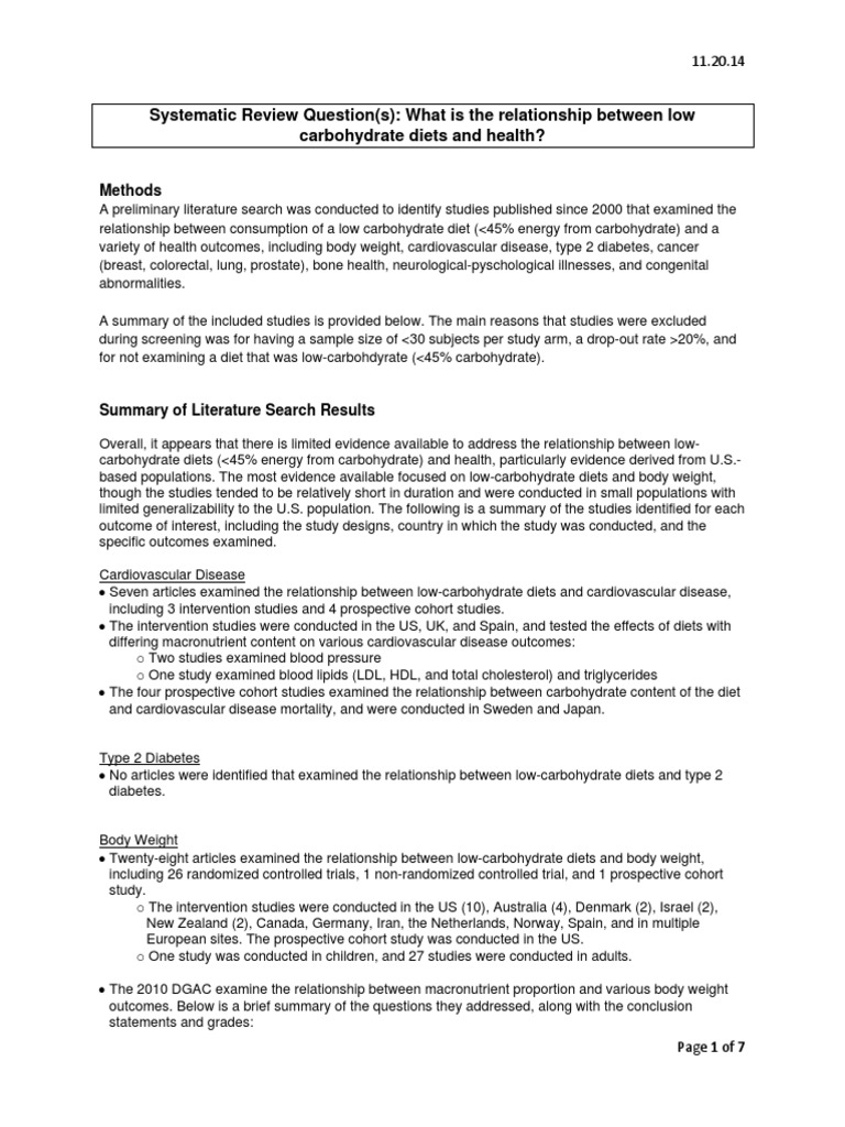 Low-Carb Diets and Health Outcomes Review | PDF | Low Carbohydrate Diet ...