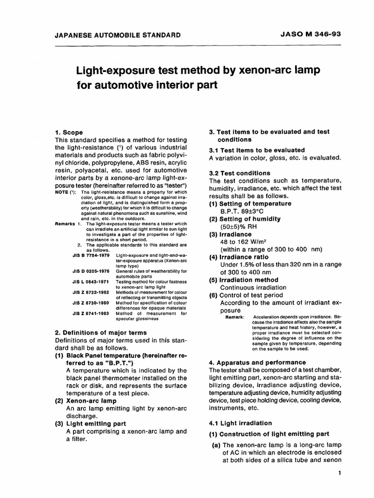 Light-Exposure Test Method by Xenon-Arc Lamp For Automotive Interior ...