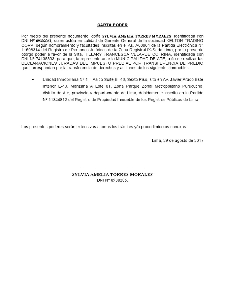 Carta Poder para Declaración Predial | PDF
