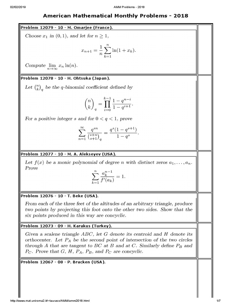 AMM Problems - 2018 | PDF