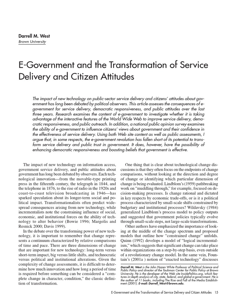 E-Government and The Transformation of Service Delivery and Citizen ...