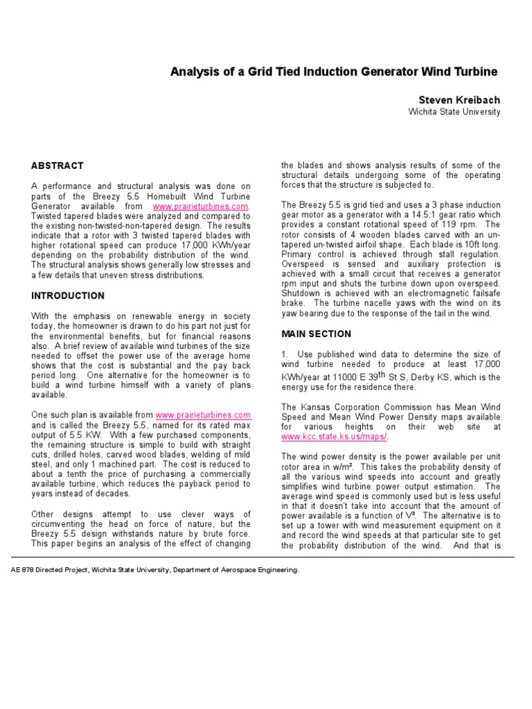 Analysis Of A Grid Tied Induction Generator Wind Turbine Pdf Wind Power Turbine