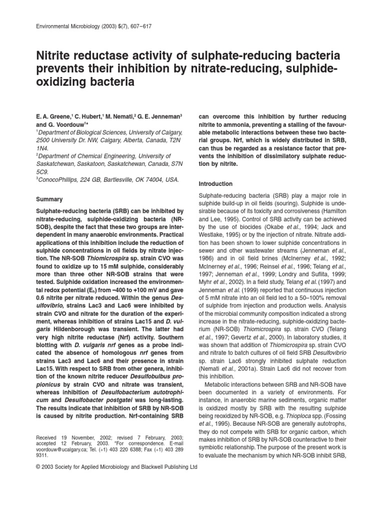 Nitrite Reductase Activity of Sulphate-Reducing Bacteria | PDF ...