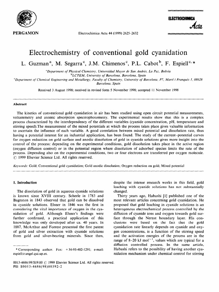 Kinetics of Gold Cyanidation Process | PDF | Redox | Electrochemistry