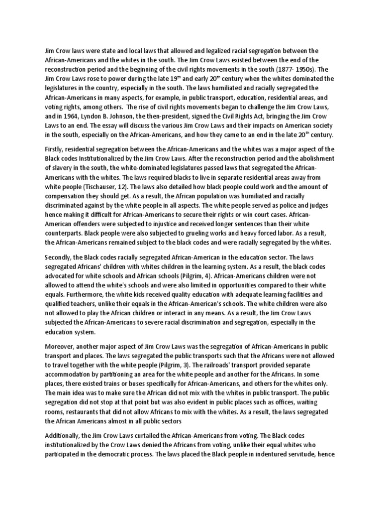 Overview of Jim Crow Laws and Impact | PDF | Jim Crow Laws | Racial ...