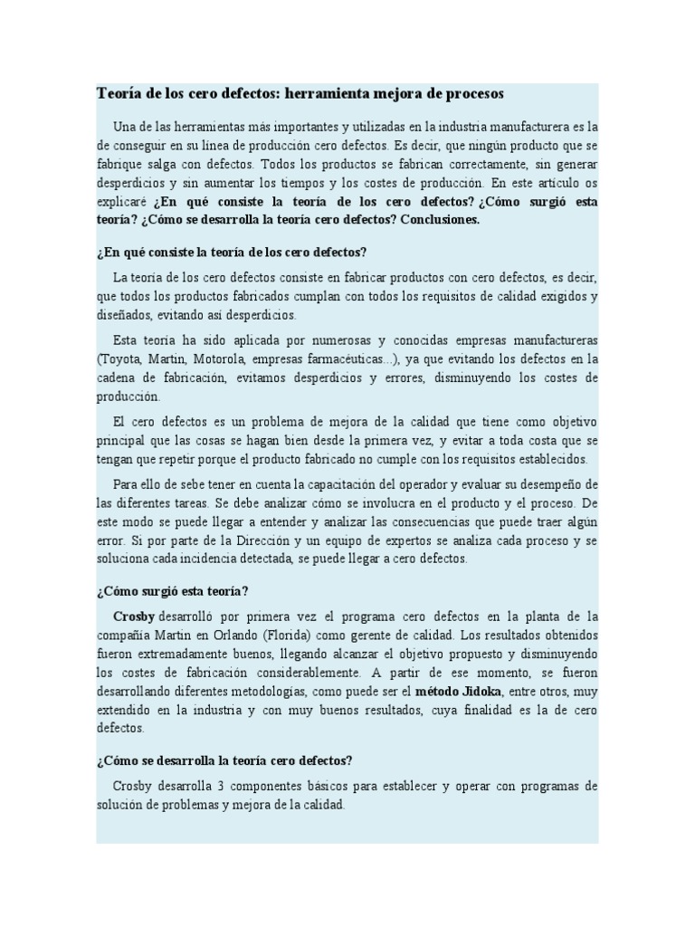 Teoría de Los Cero Defectos | PDF | Calidad (comercial) | Planificación