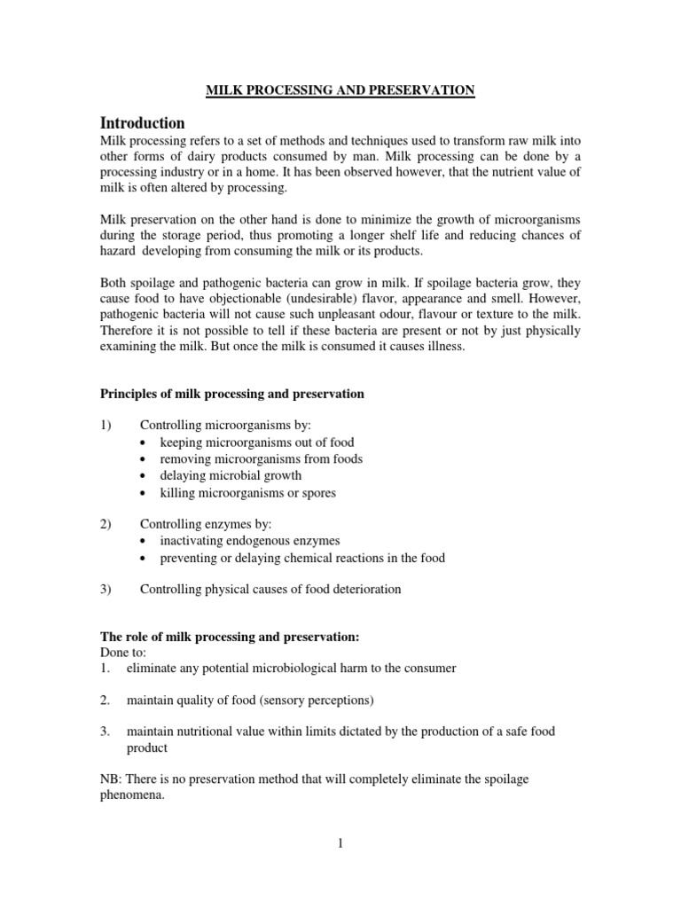 Introduction To Milk Processing | PDF | Food Preservation | Milk
