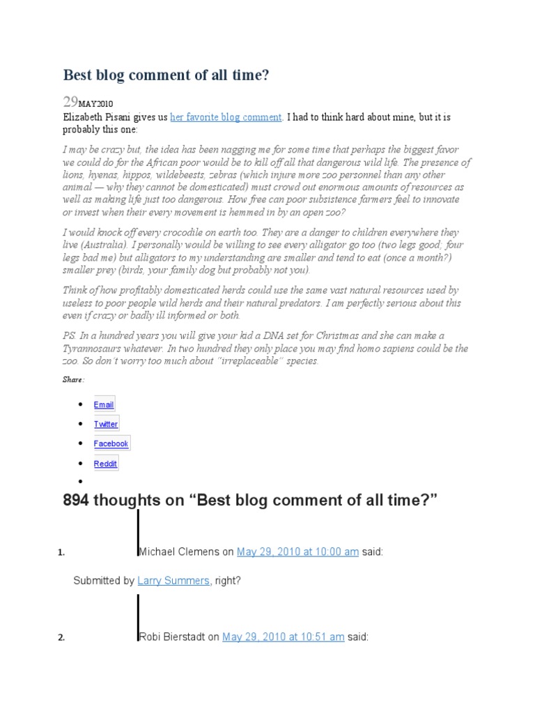 894 Thoughts On "Best Blog Comment of All Time?" | PDF | Social Science ...