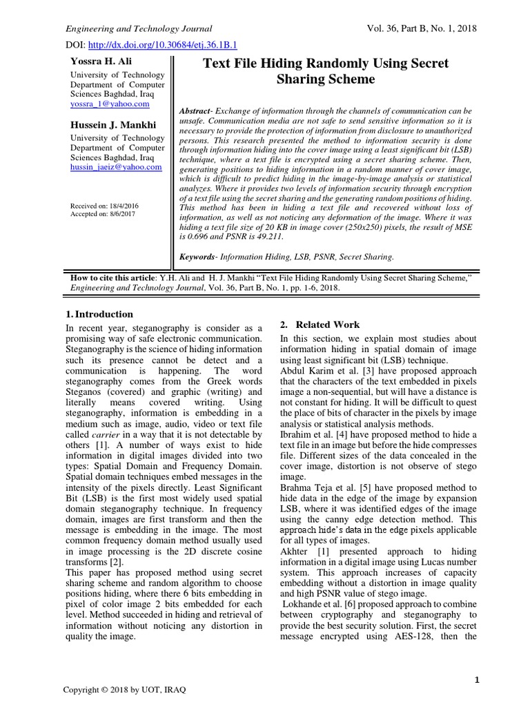 Text File Hiding Randomly Using Secret Sharing Scheme: Yossra H. Ali | PDF | Applied Mathematics ...