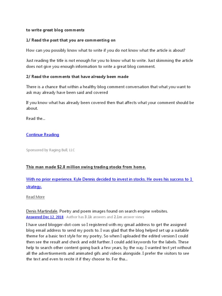 To Write Great Blog Comments 1/ Read The Post That You Are Commenting ...