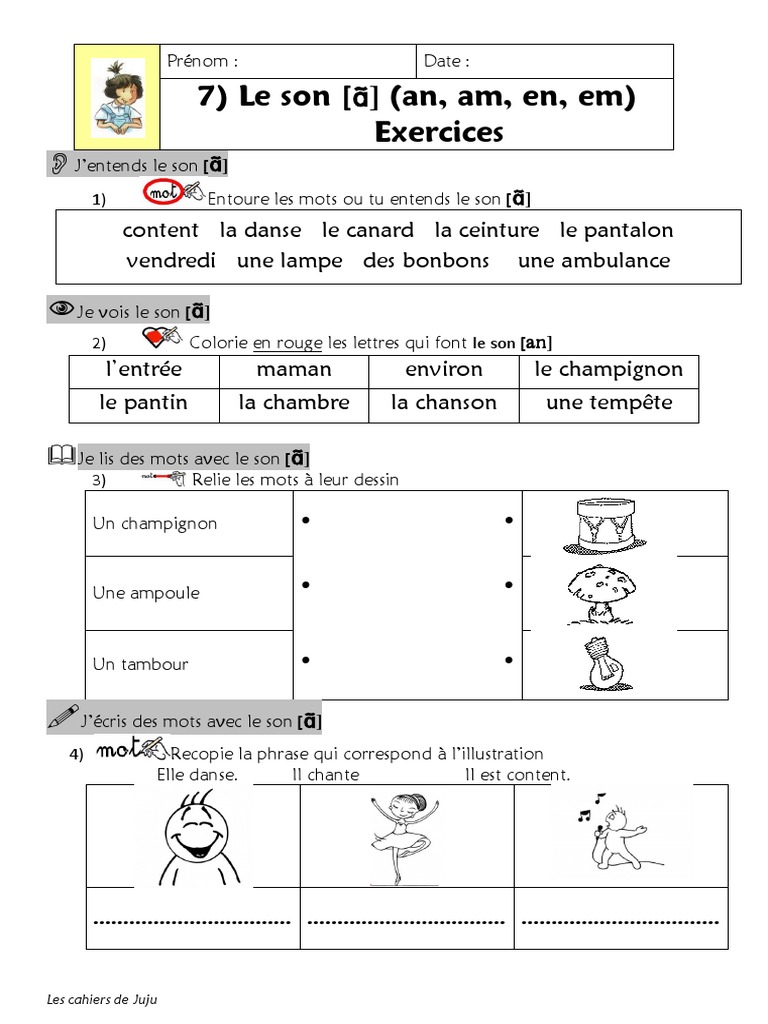 Exercices sur le son an, en, am, em | PDF