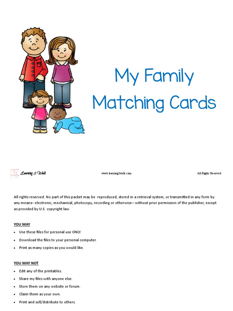 My Family Matching Cards: Learning 2 Walk | PDF | Games & Activities ...