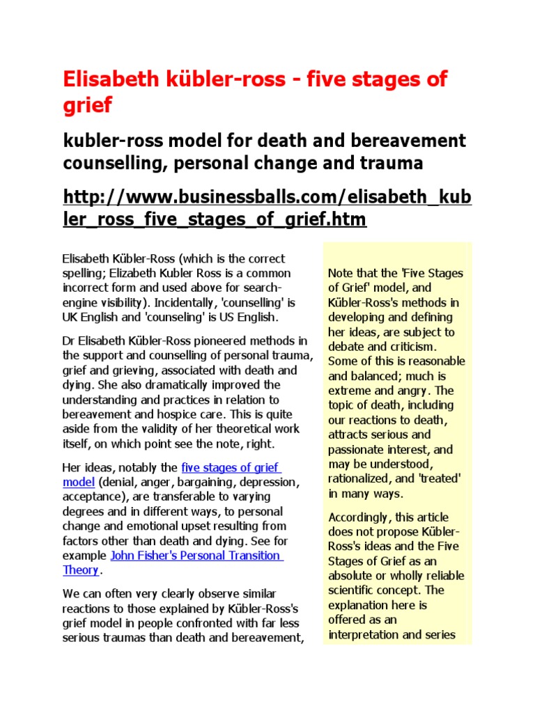 Elisabeth Kübler-Ross - Five Stages of Grief | PDF | Grief | Kübler ...
