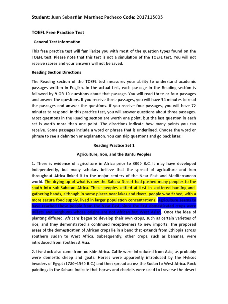 TOEFL Free Practice Test | PDF | West Africa | Africa