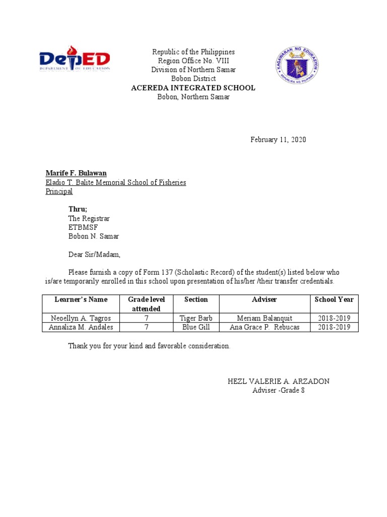 Form 137-Request | PDF