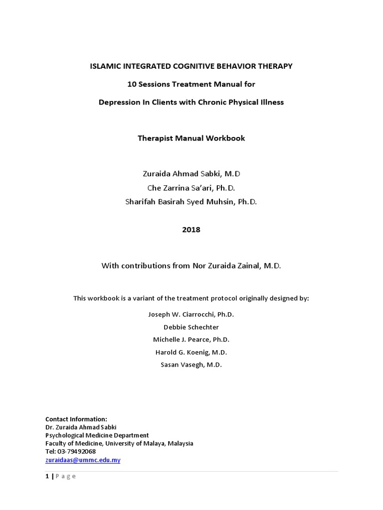 Islamic Integrated Cognitive Behavior Therapy 10 Sessions Treatment ...