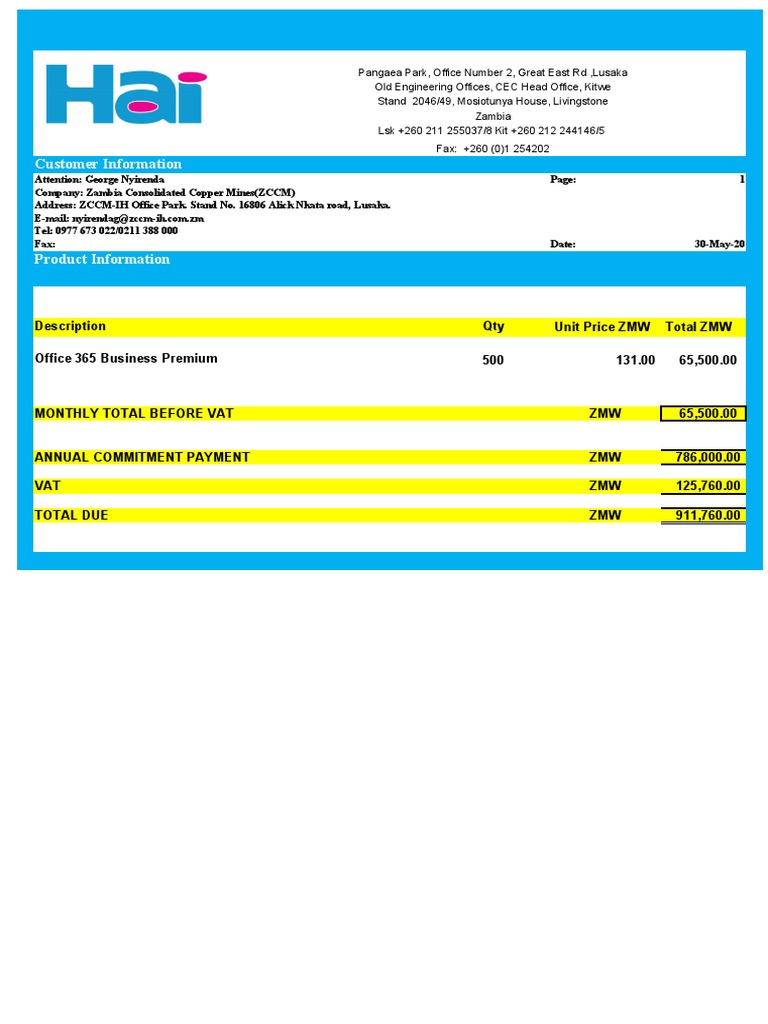 Office 365 Quotation - ZCCM | PDF