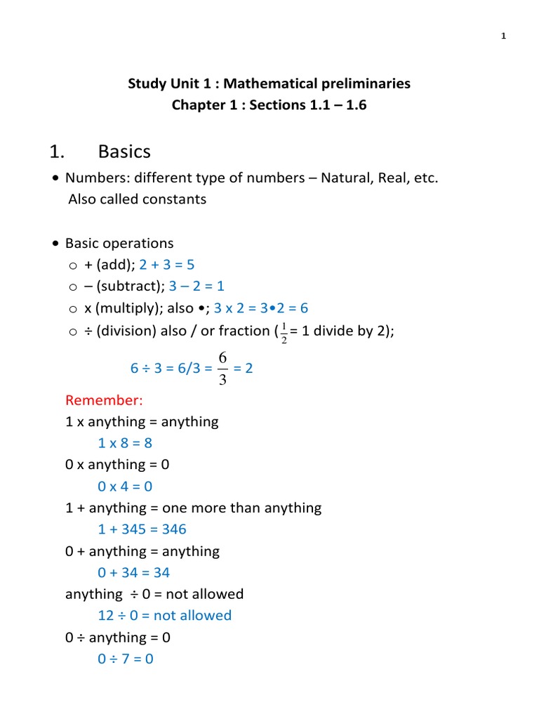 Basics: Study Unit 1: Mathematical Preliminaries Chapter 1: Sections 1.1 - 1.6 | PDF | Fraction ...