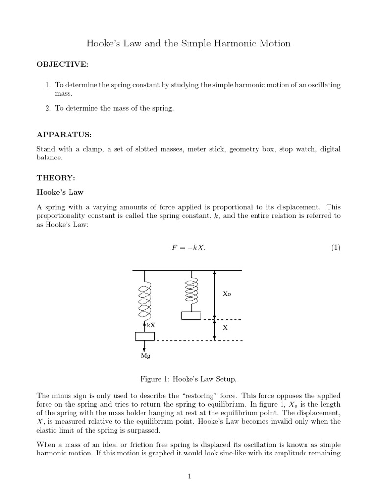 Hooke's Law and Simple Harmonic Motion Experiment | PDF | Force | Physics
