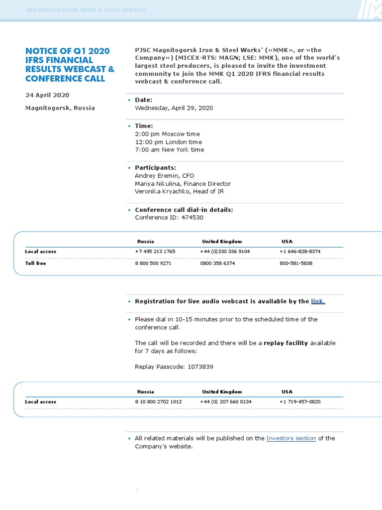 Q1 2020 Webcast S Conference Call Invitation | PDF | Conference Call ...