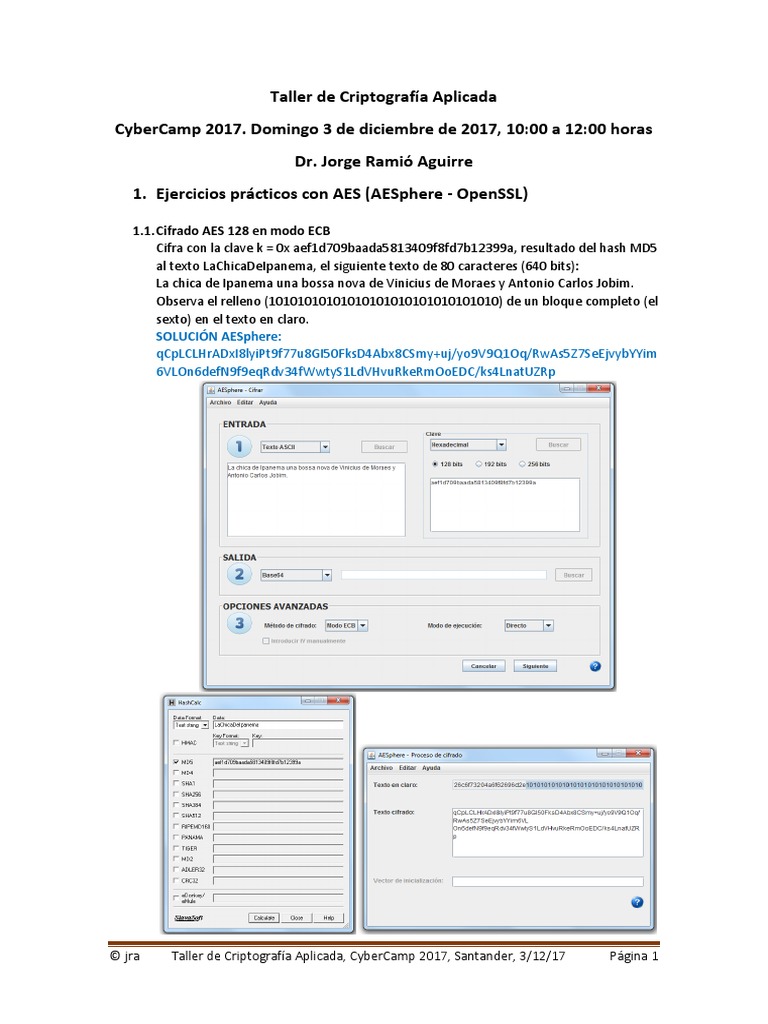 Ejercicios Taller de Criptografia Aplicada CyberCamp 2017 | PDF | Clave (criptografía ...