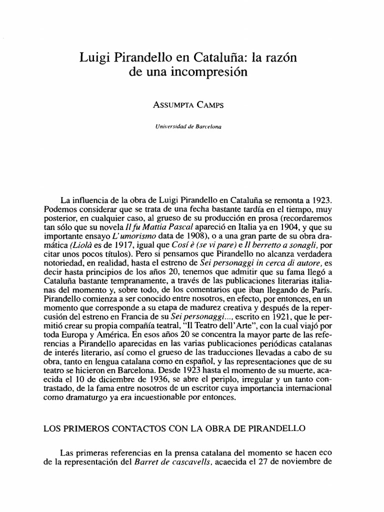 Luigi Pirandello en Cataluña: La Razón de Una Incompresión | PDF | Cataluña | Barcelona