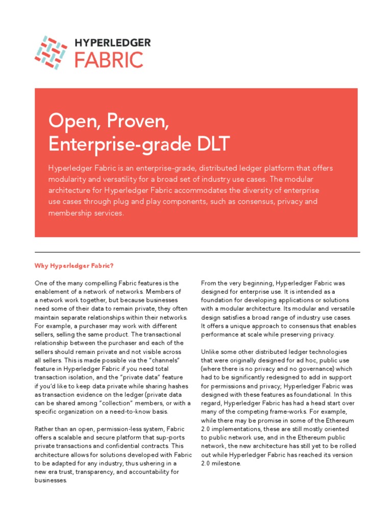 Open, Proven, Enterprise-Grade DLT: Why Hyperledger Fabric? | PDF | Information Technology ...