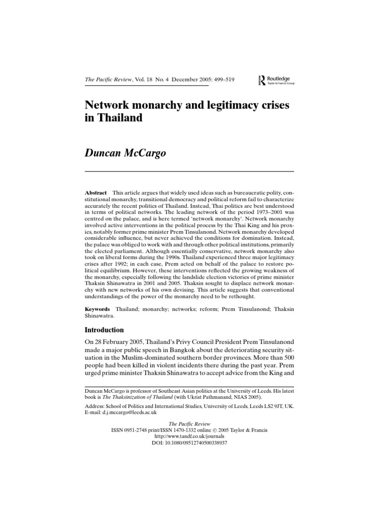 Network Monarchy Duncan McCargo | PDF | Thailand | Monarchy