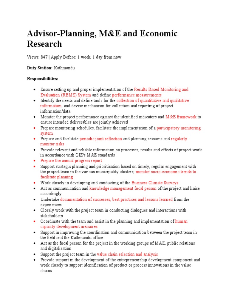 Advisor-Planning, M&E and Economic Research: Duty Station: Kathmandu ...