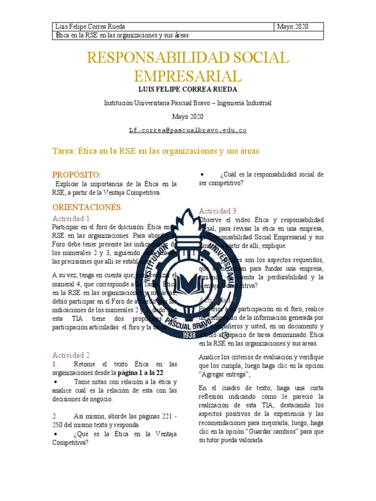 Ética en La RSE en Sus Organizaciones y Sus Áreas | PDF ...